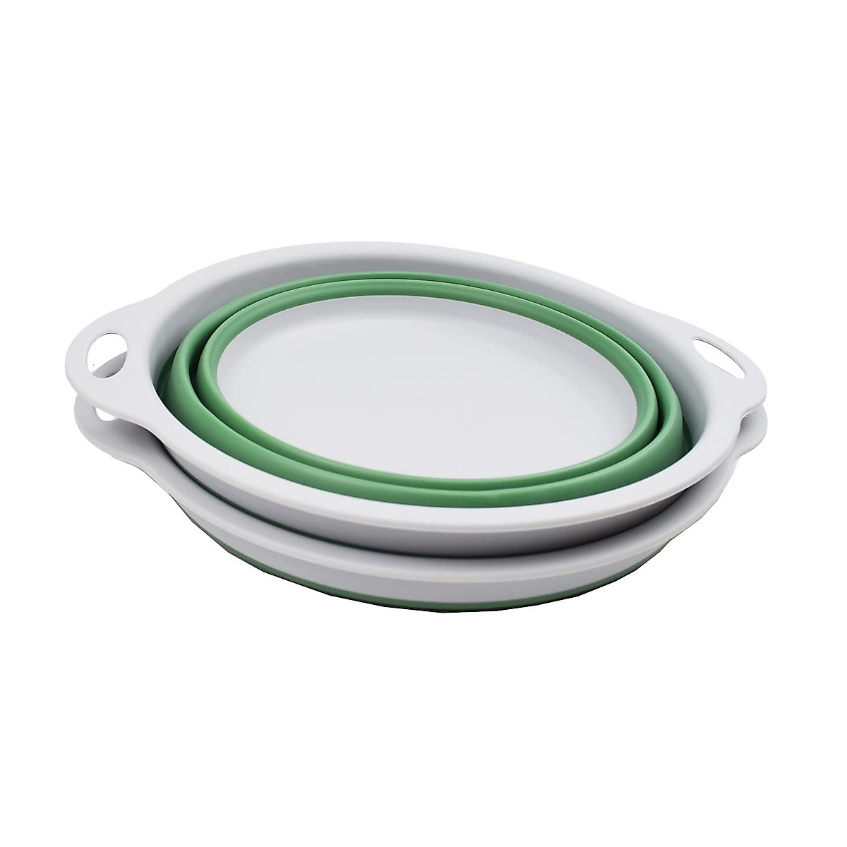 SAMMART 2.6L (0.68 Gallon) Collapsible Tub - Foldable Dish Tub - Portable Washing Basin - Space Saving Plastic Washtub (Grey/Dark Sea Green (Set of 2))