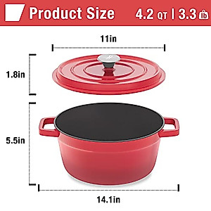 Dezin Dutch Oven, 4.2 Quart Non-stick Enamel Coated Dutch Oven with Handle for Roasting and Braising, Cast Aluminum Dutch Oven Pot with Lid for Gas, Electric Induction, Hot Plate