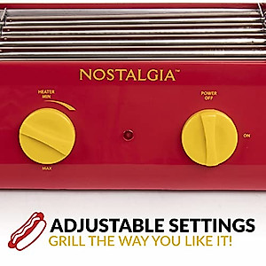 Nostalgia Countertop Hot Dog Roller and Warmer, 8 Regular Sized Hot Dogs, 4 Foot Long Hot Dogs and 6 Bun Capacity, Stainless Steel Rollers, Perfect For Breakfast Sausages, Brats, Taquitos, Egg Rolls