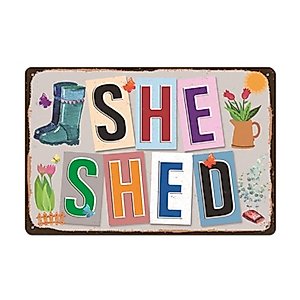 Renokes She Shed Sign - She Shed Entryway Decor, Vintage Decor Home Garden Patio Wall Decoration Woman Cave Sign, 12x8 in
