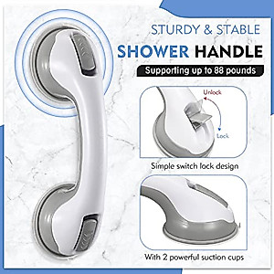 Grab Bars for Shower, 12 Inch Shower Handle Strong Suction Shower Grab Bar for Shower Chair Stool, Bathroom Safety Bar for Seniors, Elderly, Handicap (2 Pack)