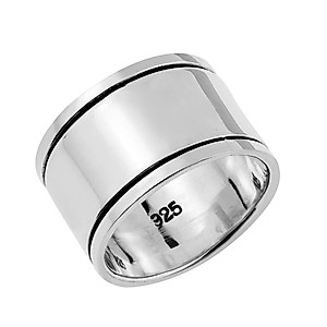 AeraVida 14mm Wide Shiny Fidget Spinner Band .925 Silver Ring (8) | Mens Spinner Ring | Fashion Jewelry