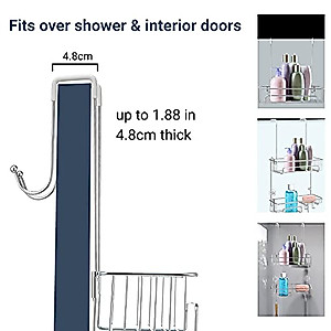 COSYLAND Shower Caddy Hanging Over The Door, Rustproof SUS304 Stainless Steel Bathroom Organizer Basket Shelf Storage Rack Shampoo Soap Dishes Holder Hooks, for Dorm, Toilet, Bath and Kitchen, Silver