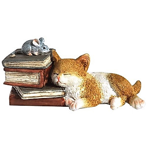 Top Collection Enchanted Story Garden Kitten Napping on Books Trinket Box and Ring Holder Outdoor Decor