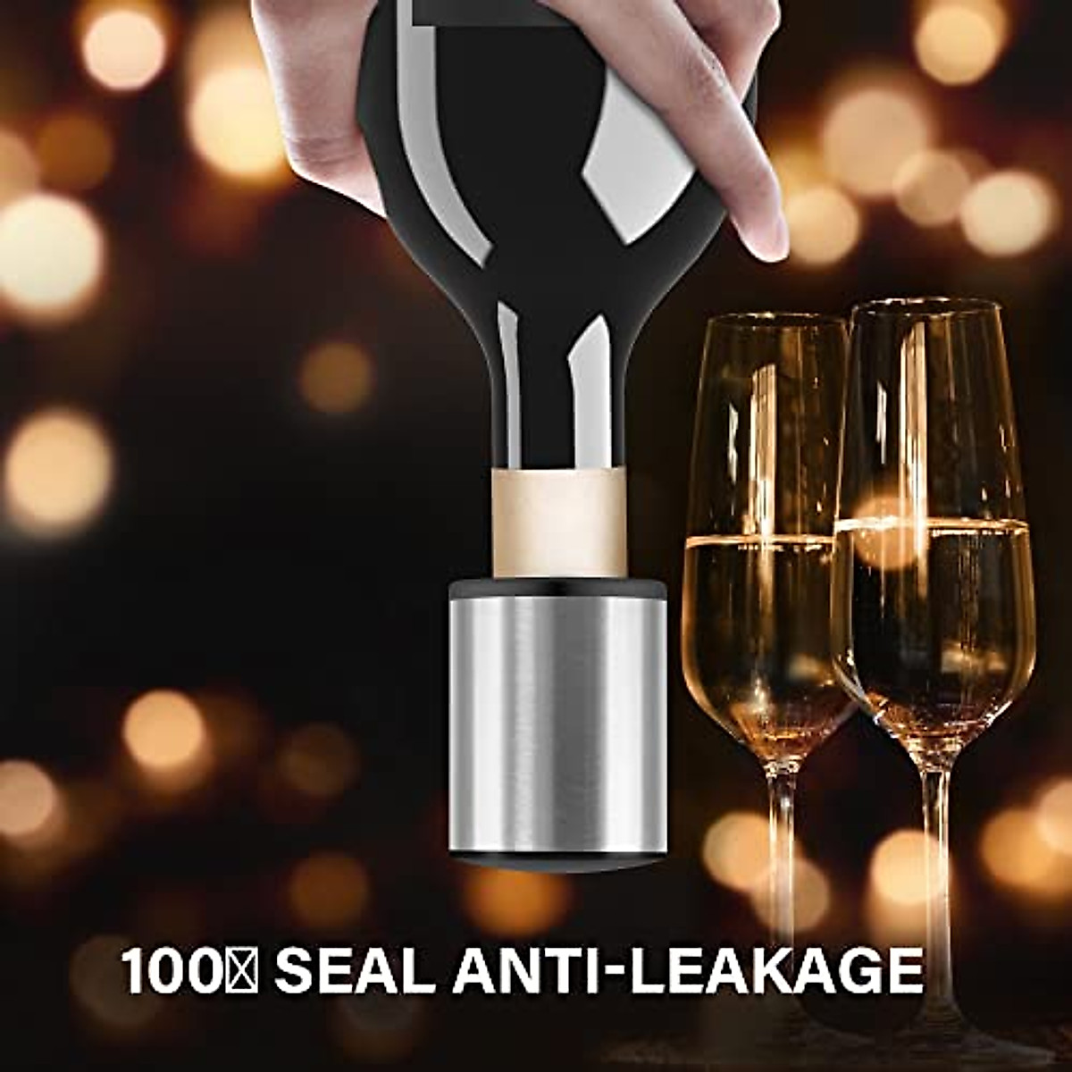 Wine Stopper, [𝐊𝐞𝐞𝐩𝐢𝐧𝐠 𝐅𝐫𝐞𝐬𝐡] Vakoo Vacuum Leakproof Wine Bottle Stopper, Reusable Wine Sealer, Wine Corks Keeps Fresh, Gifts for Wine Lovers for Christmas Anniversary