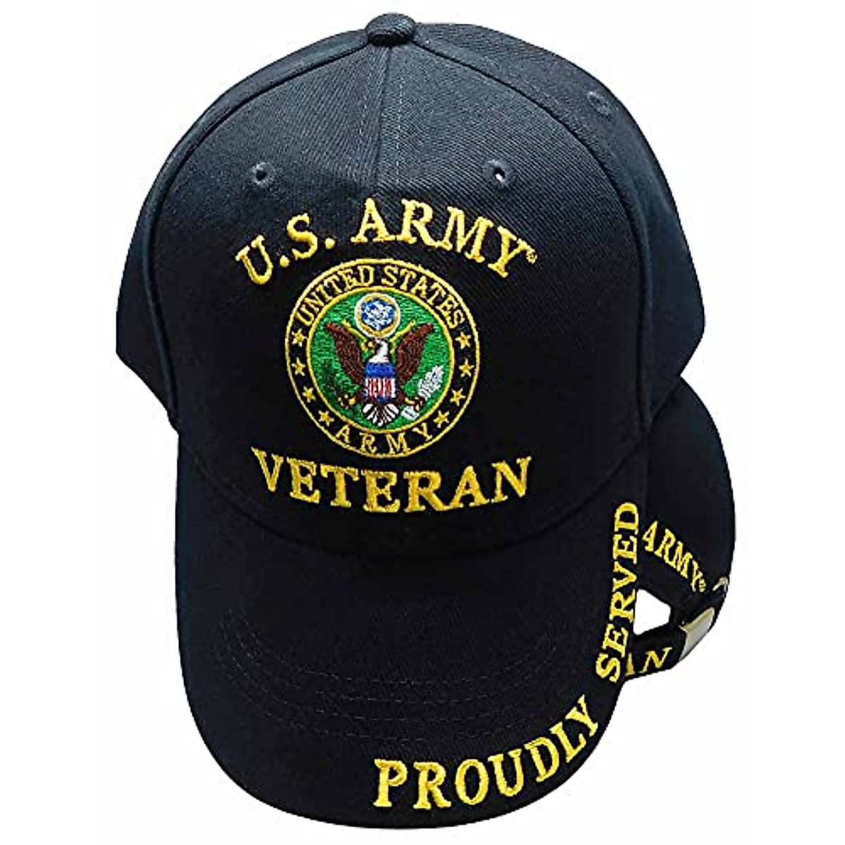 United States U.S. Army Veteran Proudly Served Black 100% Cotton Adjustable Embroidered Cap Hat CP00114