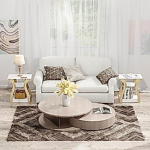 FROMJBEST End Table with Charging Station, Side Table with USB Ports and Outlets, Nightstand, 3 Tier End Table with Storage Shelf for Living Room, Bedroom (White)