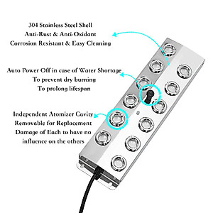 NP Mist Maker 12 Head Fogger Stainless Steel Pond Mister with Waterproof Power Supply & 5M/16.4ft Long Cable Ultrasonic Humidifier for Water Fountain Spray Machine