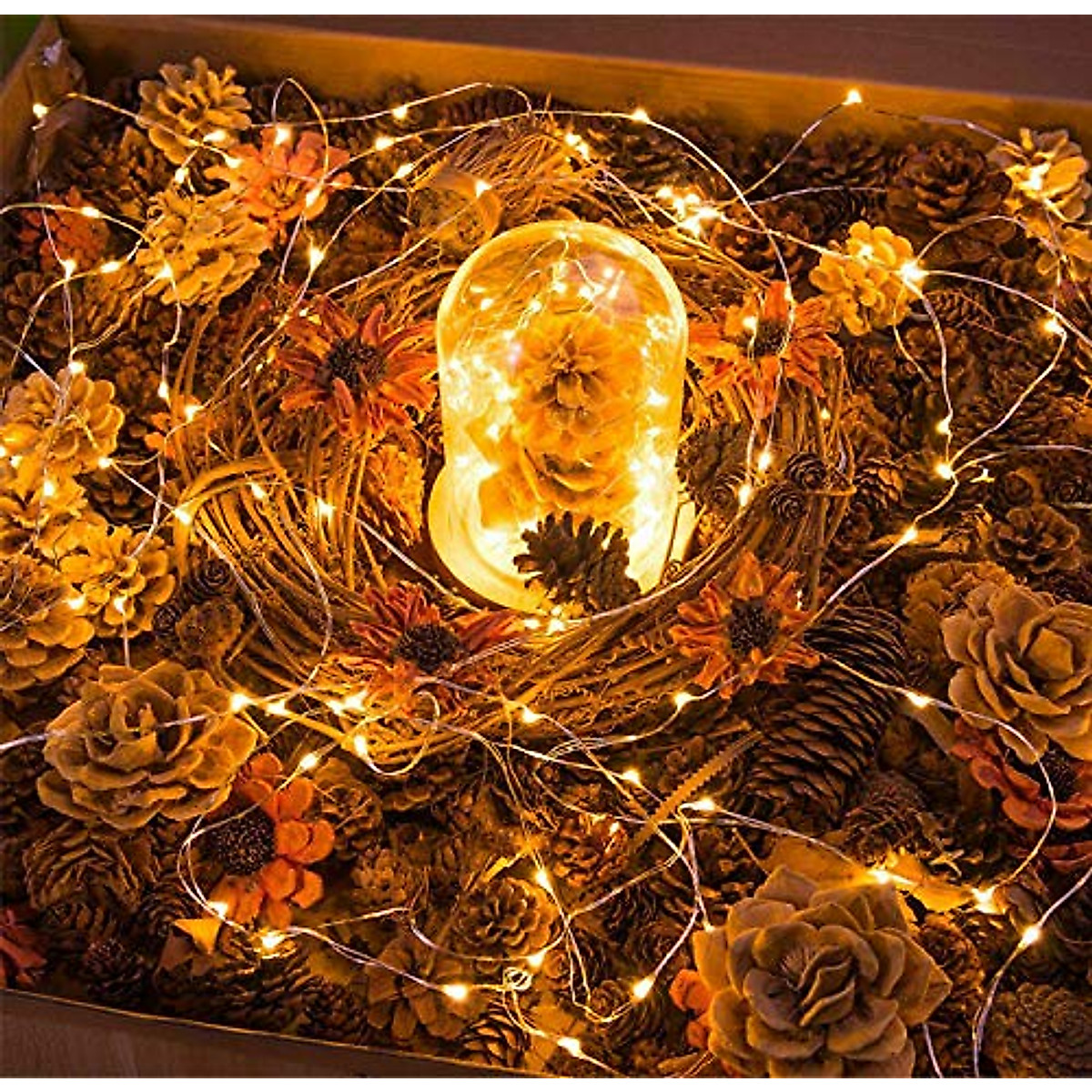 Lxcom Lighting Fairy String Lights 6.56Ft 280leds 14 Strands Battery Operated Copper Wire Branch Lights 8 Modes Waterfall Twinkle Lights with Timer Decorative Light for Home Festival Decor(Warm White)