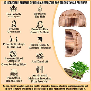 AYUSHYA HEALTH Neem Wood Comb Hair + Beard Detangler for Women and Men | Pocket Comb | traveling Comb & Beard Comb for Beard | Wooden Pocket Size Beard Comb (Pack of 2)
