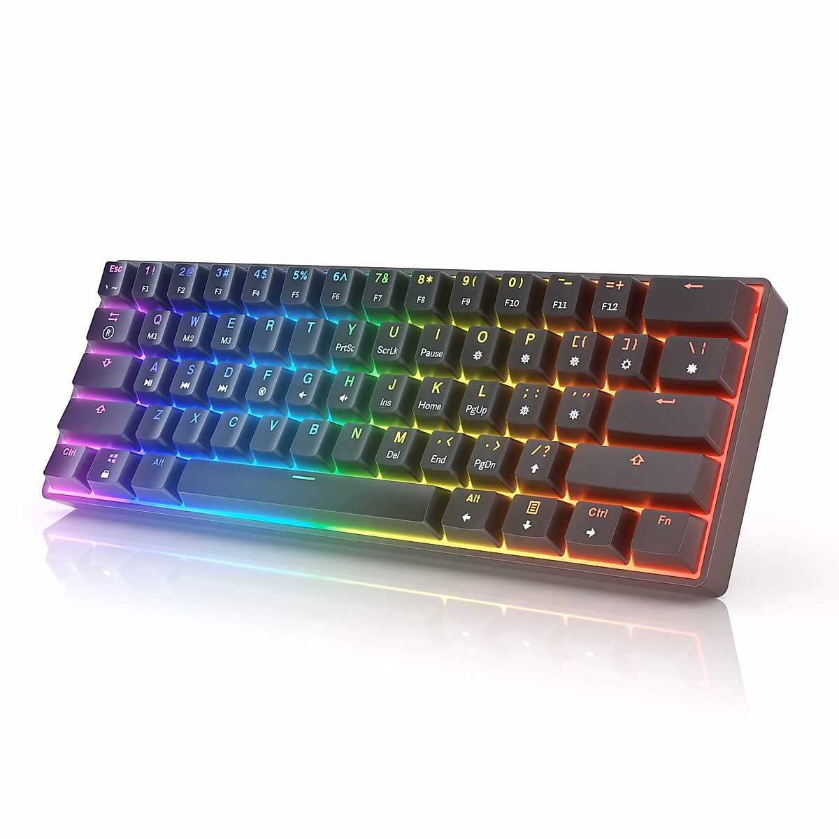 HK Gaming GK61 Mechanical Gaming Keyboard 60 Percent | 61 RGB Rainbow LED Backlit Programmable Keys | USB Wired | for Mac and Windows PC | Hotswap Gateron Optical Blue Switches | Black
