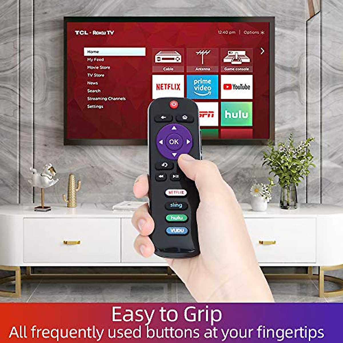 Gvirtue Universal Remote Control RC280 RC282 Replacement for All TCL Roku Smart 4K UHD LED QLED TV with Netflix Sling Hulu Vudu Button