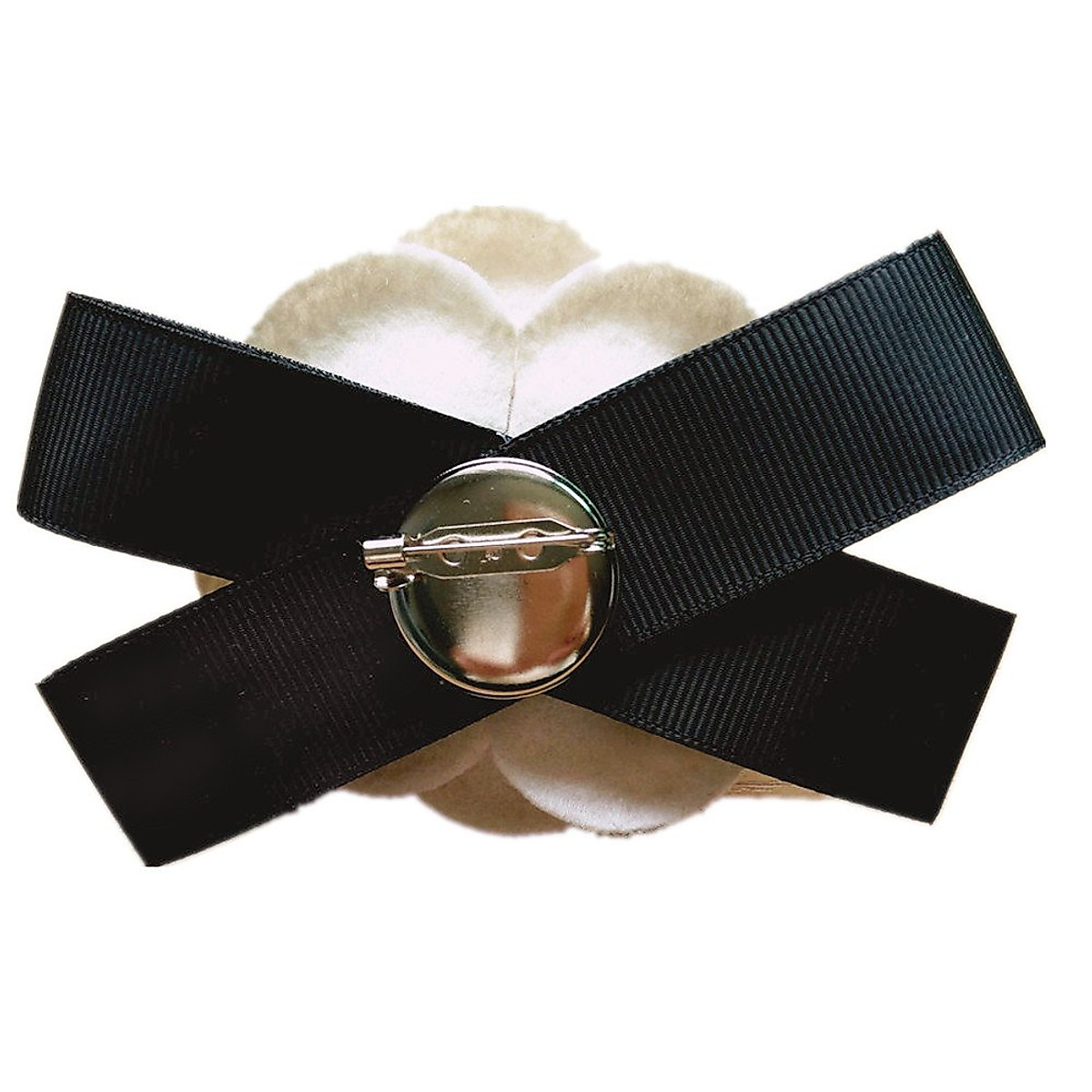 Elegant Wool Camellia Flower Brooch Vintage Bow Floral Pin Women Wedding Party Gift-Beige