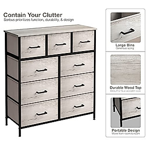 Sorbus Dresser with 9 Faux Wood Drawers - Storage Unit Organizer Chest for Clothes - Bedroom, Hallway, Living Room, Closet, & Dorm Furniture - Steel Frame, Wood Top, & Easy Pull Fabric Bins