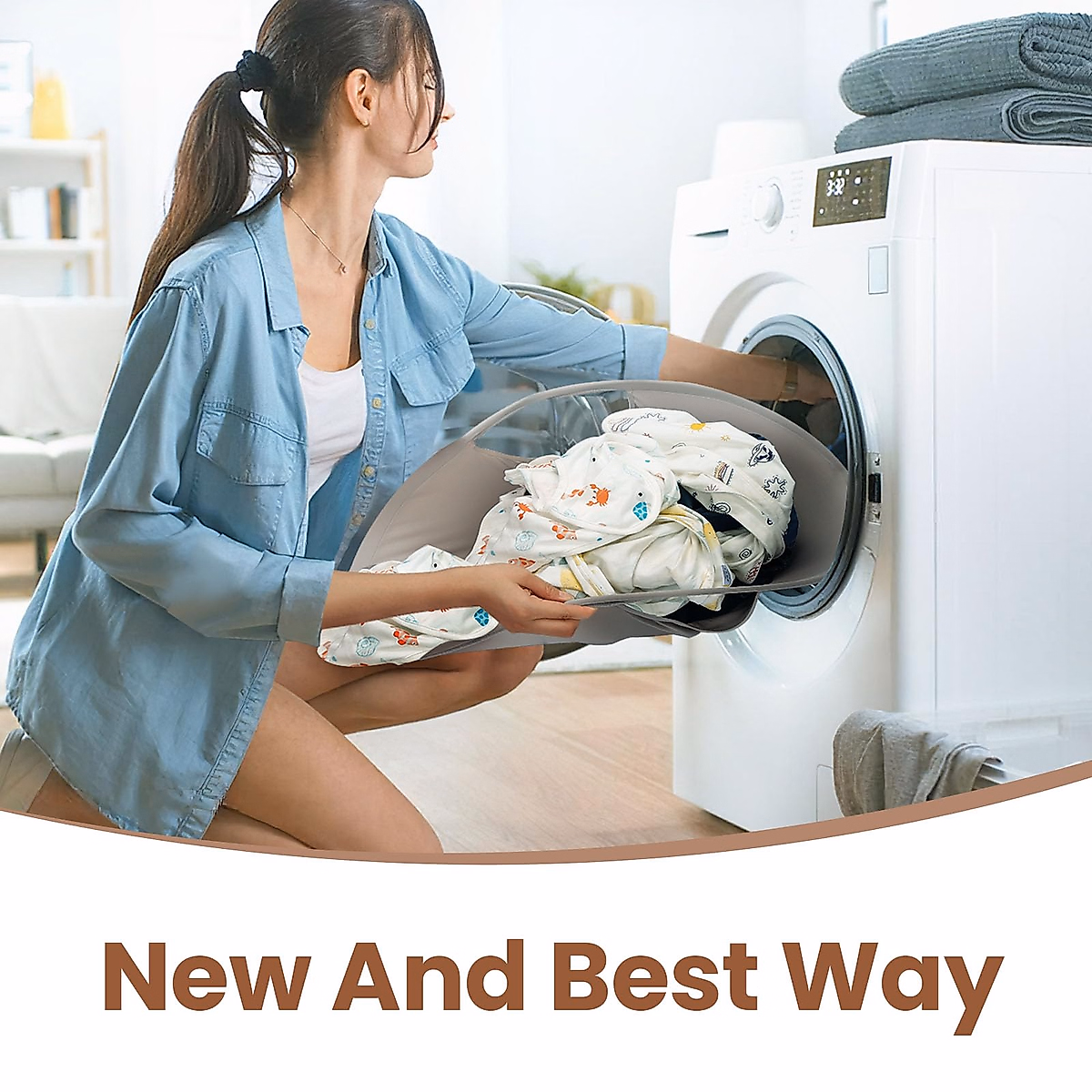 ZIMUHENAI 26" Collapsible Laundry Basket, Larger Popup Laundry Basket for Dryer, Portable Laundry Hamper for Clothes Storage and Easy to Use(Grey)