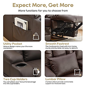 IPKIG 54.2" RV Loveseat Recliner | Double Recliner RV Sofa with Side Pockets | Faux Leather Reclining RV | RV Theater Seats |RV Theater Seating | RV Furniture, Manual Recliner Chair (Brown)
