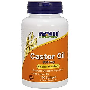 NOW Supplements, Castor Oil 650 mg with Fennel Oil, Natural Laxative*, 120 Softgels