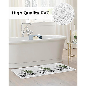Shower Mat Non Slip Bathtub Mat Christmas Truck with Xmas Tree Grey Bath Mat Soft Loofah Shower Mats for Shower Tub Bathroom Quick Drying Foot Mat, 16x47 Inch