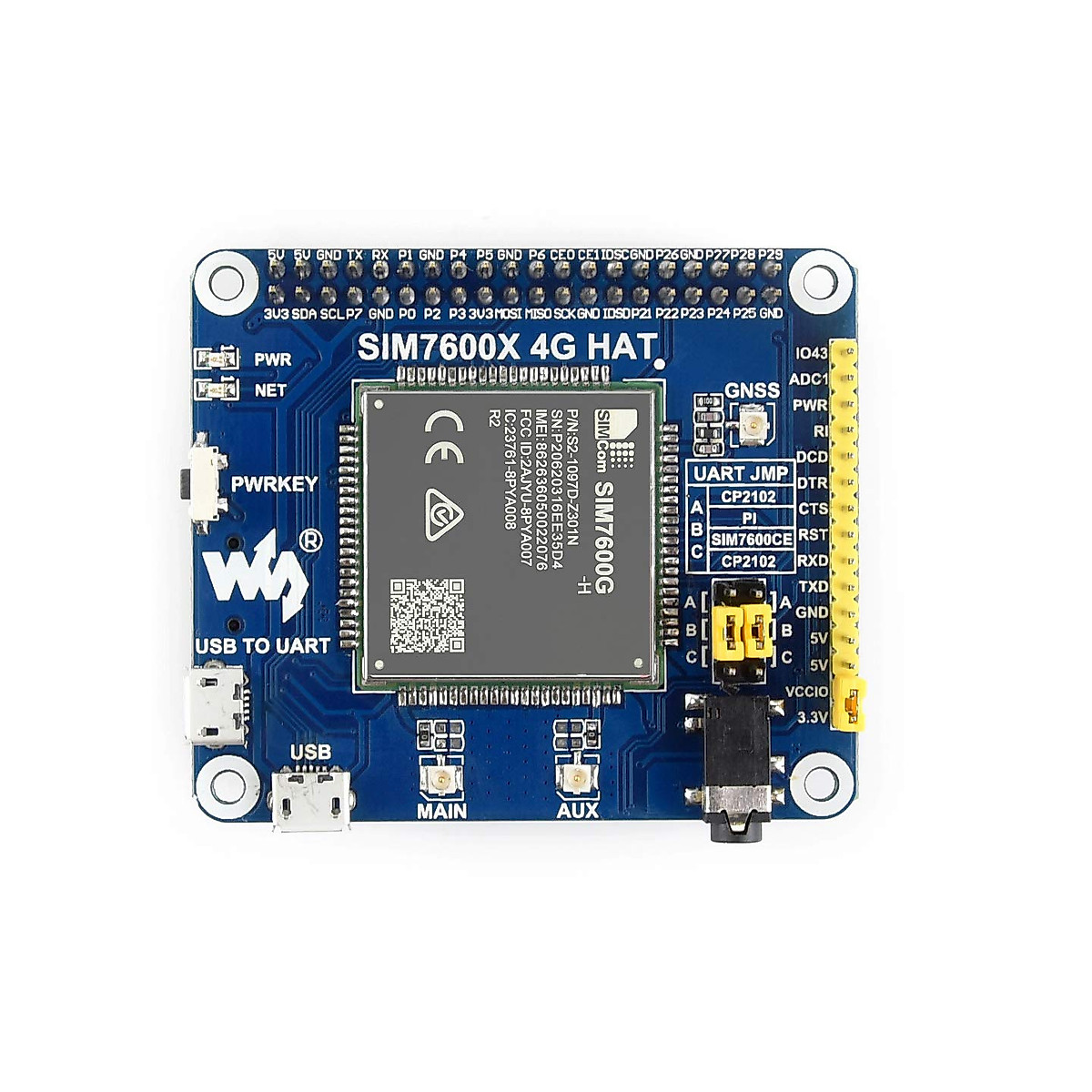 TOP1 SIM7600G-H 4G HAT for Raspberry Pi, LTE Cat-4 4G/3G/2G Communication GNSS Positioning Global Band. Supports Raspberry Pi Series Boards and Jetson Nano