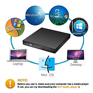 Blingco External CD DVD Drive, USB 2.0 Slim Protable External CD-RW Drive DVD-RW Burner Writer Player for Laptop Notebook PC Desktop Computer, Black