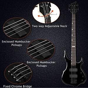 Ktaxon Electric Bass Guitar Full Size Flame Design Bass Set with 20 Watt Amplifier, Portable Bass Bag, Superior Amp Wire, Adjustable Guitar Strap, Plectrum, Wrench Tool(Black)