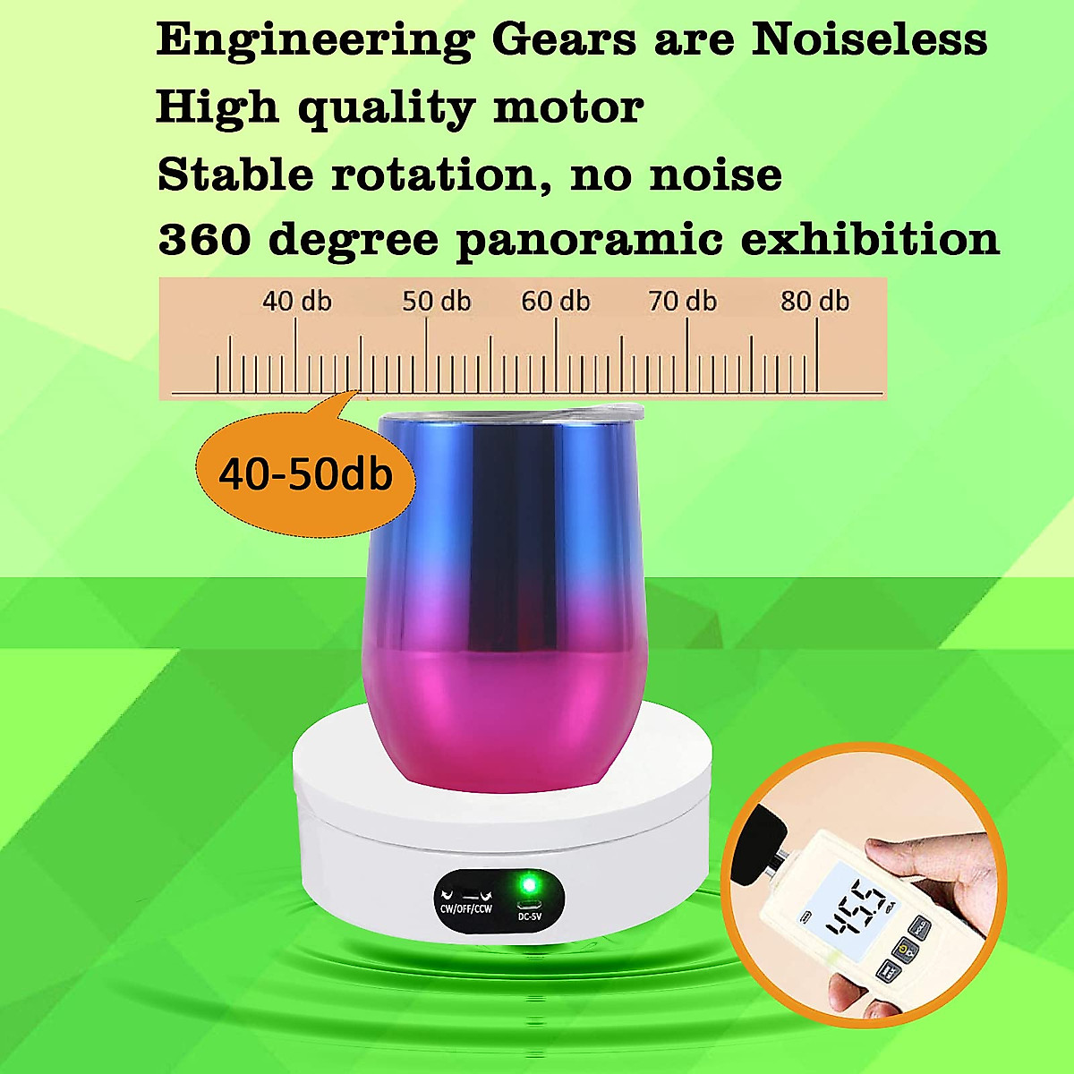 YVV Turner Cup Rotating Display Stand for Epoxy Glitter Tumbler, 360 Degree Automatic Mute Rotating Turntable for Photography Products Tumbler Making Supplies Spinner 4.72*1.77in Motorized Rotation
