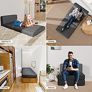 Aiho Sleeper Sofa Bed, Memory Foam Futon Sofa Bed, Floor Sofa Convertible Chair Bed Couch Bed, Modern Linen Fabric Removable Cover, for Living Room/Apartment/Loft, Dark Grey