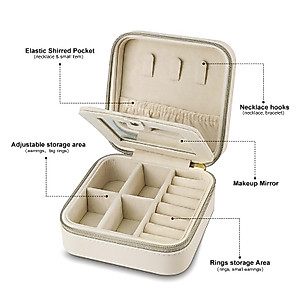 Flayet Jewelry Box with Mirror, Jewelry Travel Organizer for Women Girls, Travel Jewelry Case, Bridesmaid Gifts Travel Essentials Accessories for Rings, Necklaces,Earrings (White)