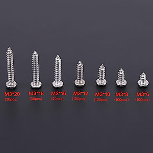 500Pcs M3 Self Tapping Screws Stainless Steel Cross Drive Button Head Self Drilling Screws Assortment(Stainless Steel)