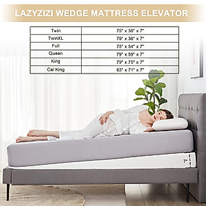Lazyzizi Wedge Mattress Elevator 7-Inch Inclined Mattress Topper for Acid Reflux, GERD, Neck & Back Pain, Snoring, Under Bed Wedge Mattress with Washable Cover & Non-Slip Bottom for Bedroom, King