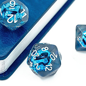Cusdie 7Pcs/Set Polyhedral Dice Set Translucent Clouds DND Dice Set D&D Dice for Dungeons and Dragons RPG Game (Blue)