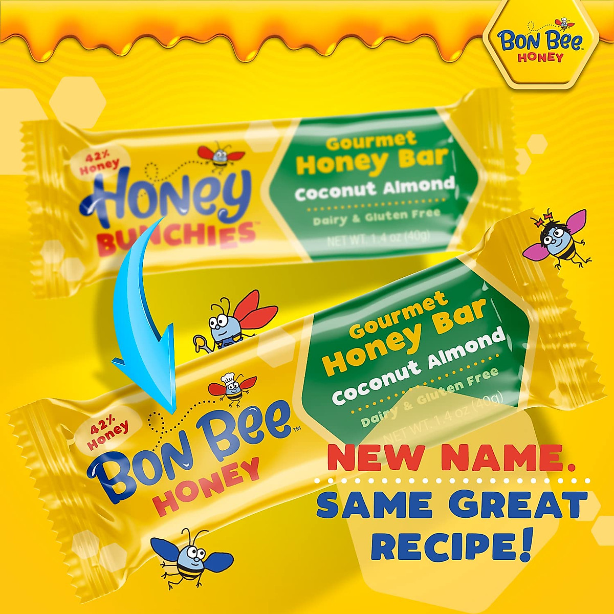 BON BEE Honey Bunchies All Natural Honey Bar - Natural Breakfast & Nutrition Bars for Healthy Energy & Fuel - Variety of Delicious Highlights & Perfectly Balanced, 12-1.4oz Bars