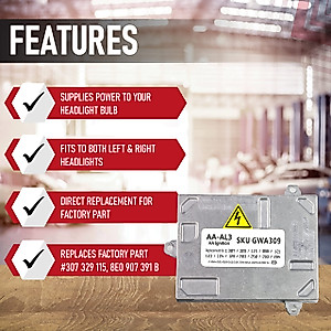 HID Xenon Headlight Ballast - Control Unit Module - Replaces 307 329 115, 8e0 907 391b, 1307 329 098 - Compatible with Audi, Cadillac & More - A4, S4, RS4, A3, DTS, MKX, 9-7x, C300