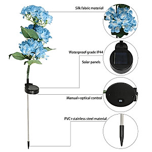 LyeXD Solar Garden Lights Outdoor Waterproof, 3 Head Hydrangea Decorative Lights Floor Mount LED Solar Flower Lights w/Ground Insertion, Outdoor Solar Lights for Yard Garden,Parks,Rooftops,Blue
