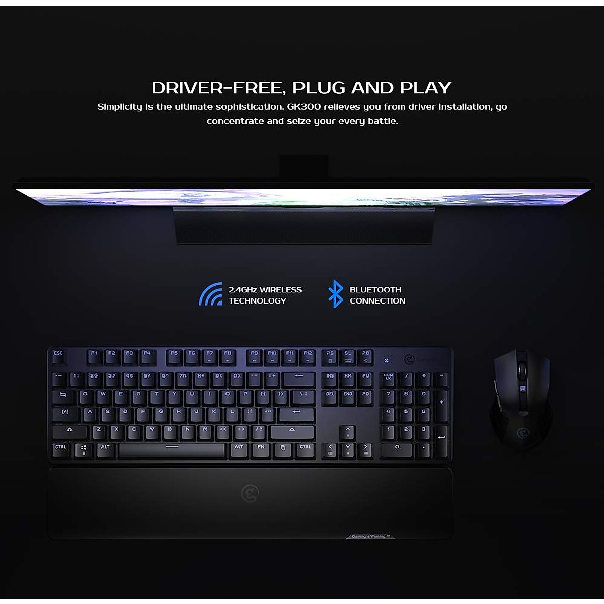 GameSir GK300 Wireless Mechanical Gaming Keyboard 2.4 GHz + Blutooth Connectivity, 1ms Low Latency, Aluminium Alloy Top Plate, Anti-ghosting for PC/iOS/iPad/Android Smartphone/Laptop and Mac (Renewed)