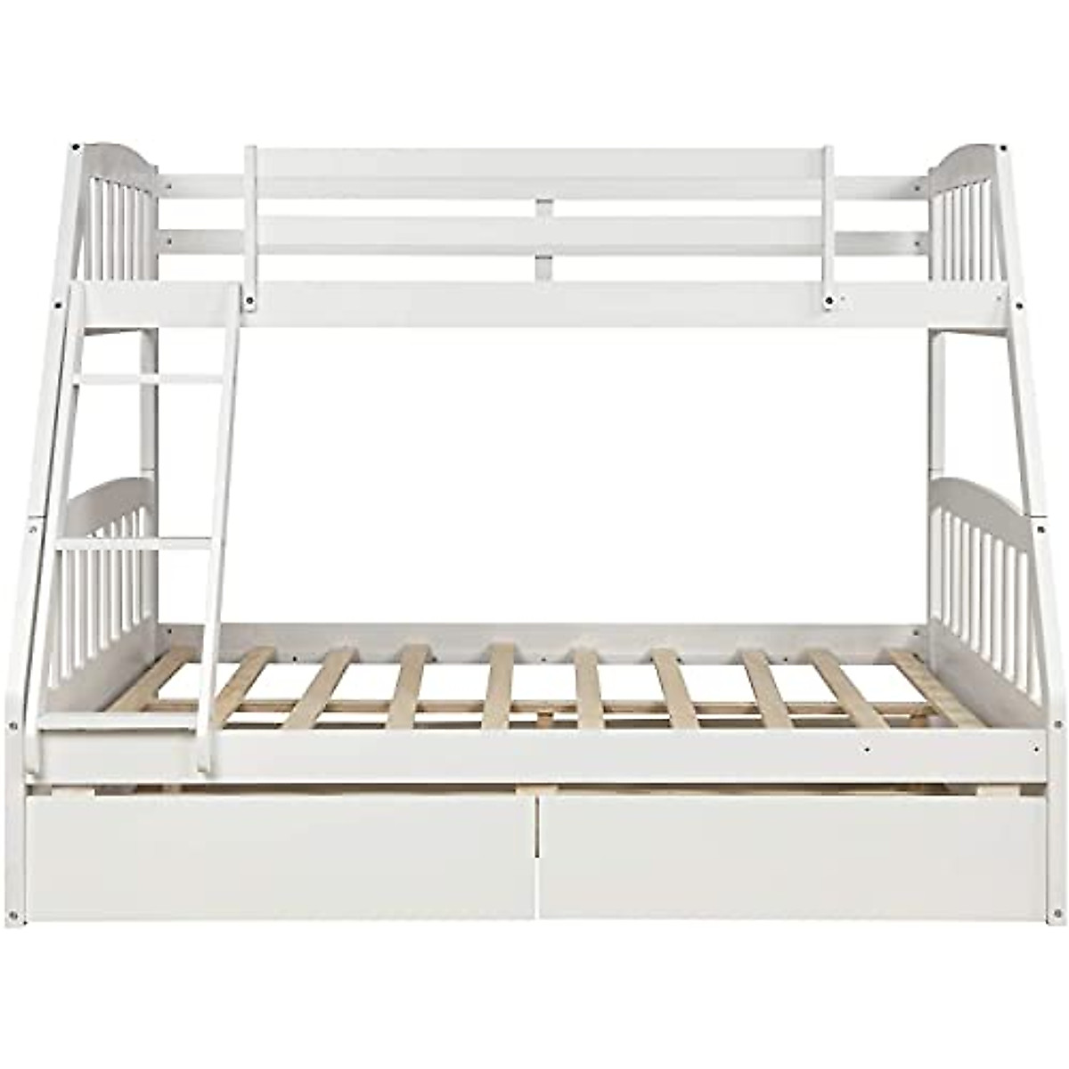 ATH-S Twin Over Twin Bunk Bed for Boys Girls Teens Adults, Solid Wood Bunk Bed Frame with Trundle and Drawers, No Box Spring Needed, White (Color : White with Drawers, Size : Twin Over Full)