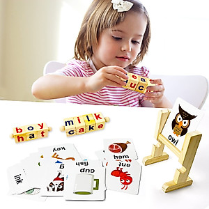 Celarlo Wooden Reading Blocks Spelling Games, Flash Cards Turning Rotating Letter Puzzle for Kids, Sight Words Montessori Spinning Alphabet Learning Toy for Boys Preschool