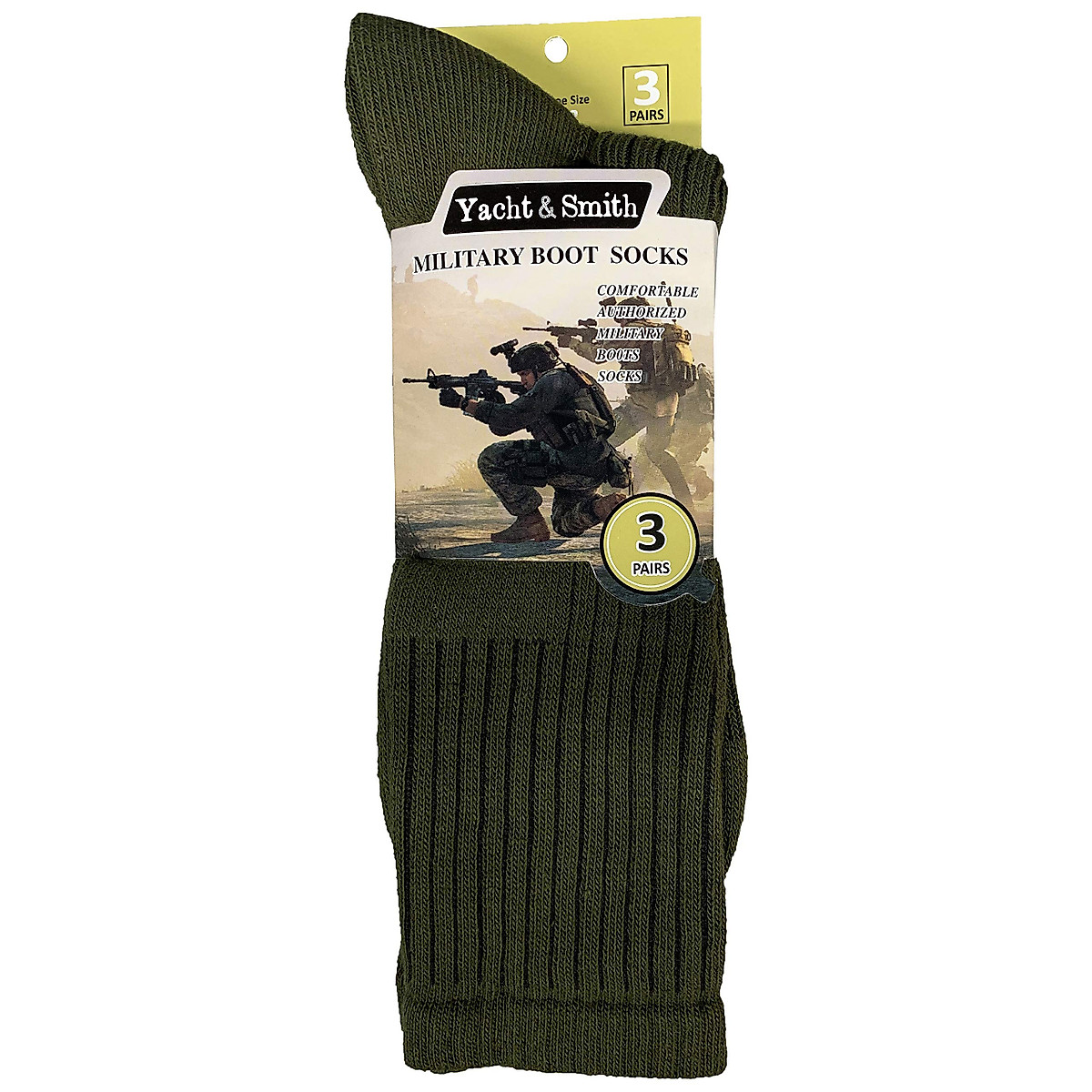 Yacht & Smith 6 Pairs Of Mens Military Grade Thick Padded Terry Lined Cotton Socks, Ribbed, Dry Wicking, Heavy Duty Crew Sock Green