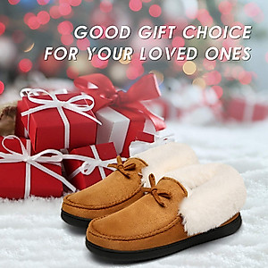 Mishansha Womens House Shoes Memory Foam Suede Moccasin Slippers Winter Warm Fleece Lined Home Shoes with Anti-Skid Rubber Sole Brown 9 Women/7 Men