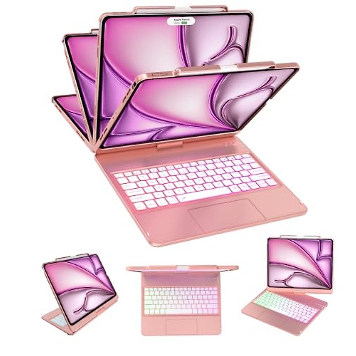 Keyboard Case for iPad Air 13 inch (M2) 2024, Touch iPad 12.9 inch 4th 3rd Generation Case with Keyboard 2020/2018,7 Colors Backlits Keyboard with Trackpad,Magic 360° Rotatable,Pencil Holder-Rose Gold