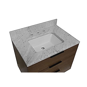 Kitchen Bath Collection Oslo 30-inch Floating Bathroom Vanity (Carrara/Walnut): Includes Walnut Cabinet with Authentic Italian Carrara Marble Countertop and White Ceramic Sink