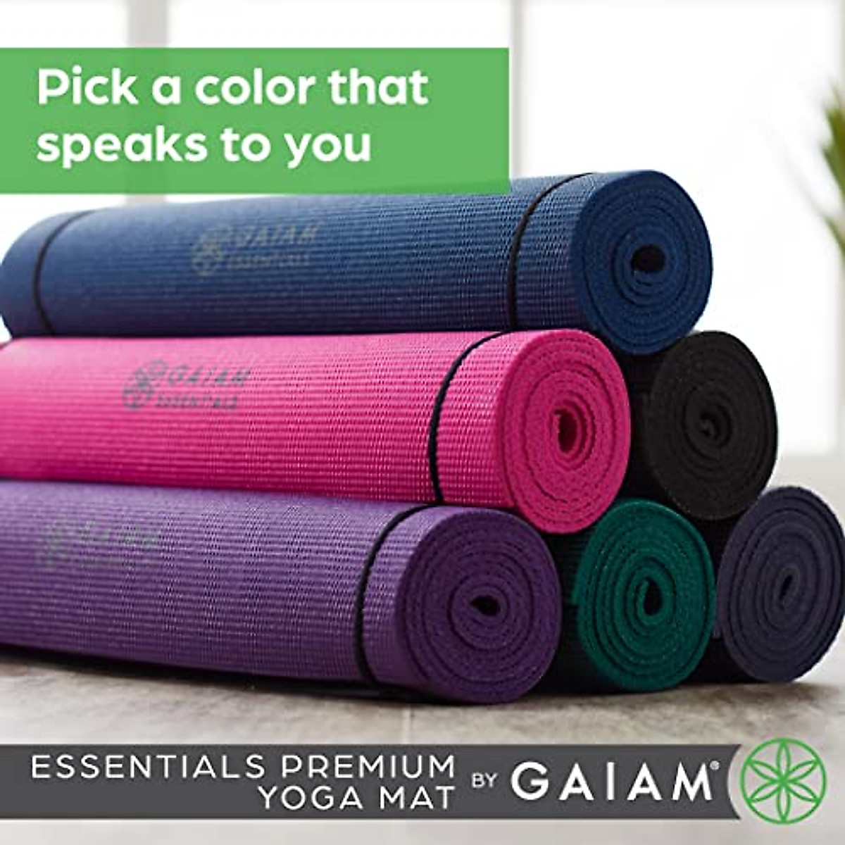 Gaiam Essentials Premium Yoga Mat with Carrier Sling, Teal, 72 InchL x 24 InchW x 1/4 Inch Thick