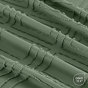 JELLYMONI Green Duvet Cover Full Size - 3 PCS Microfiber Tufted Duvet Cover Set, Boho Textured Duvet Cover Jacquard Rhombus Geometric Pattern Duvet Cover with Corner Ties & Zipper Closure