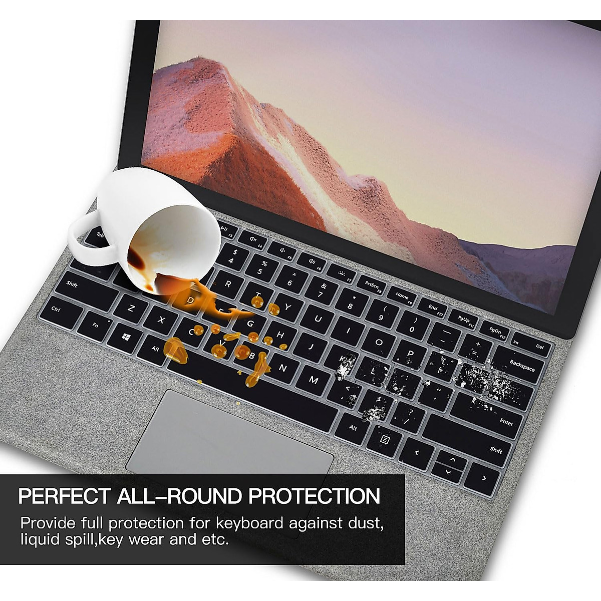 CaseBuy Keyboard Cover for Microsoft Surface Pro 7 Plus/7/6/5/4, US Layout, Black, Silicone