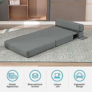 Mjkone Folding Futon Sofa Bed, Modern Convertible Couch for Compact Living Room Office Apartment Space, Modular Sectional Sofa for Resting Camping- Single, Dark Grey