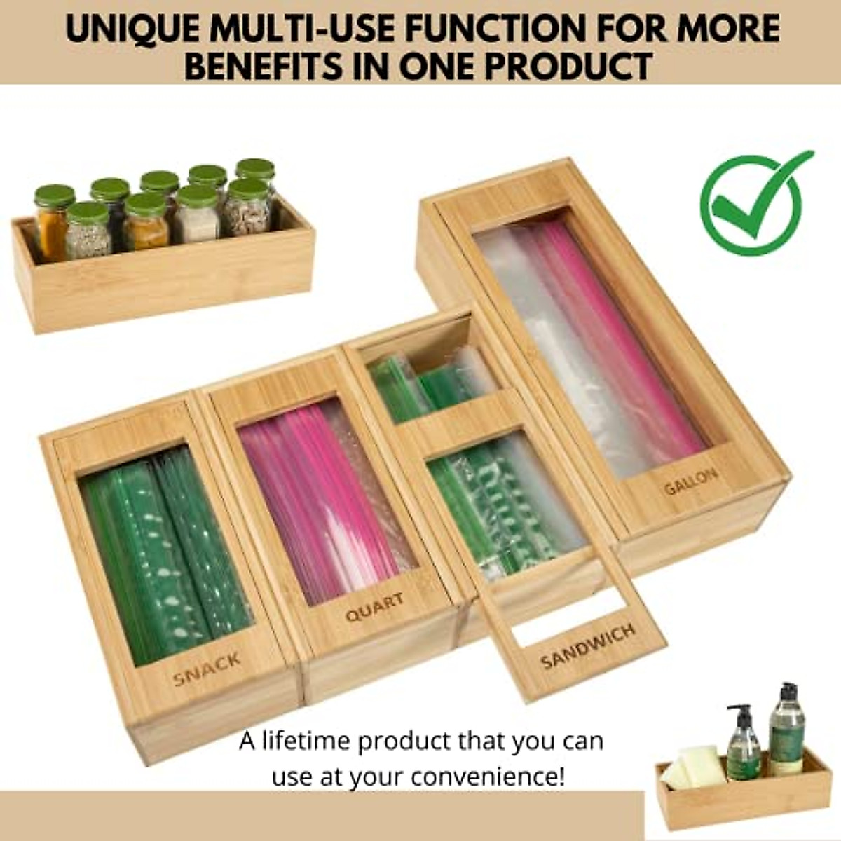 TEPUIY Ziplock Bag Storage Organizer - Multi Use Bamboo Storage Bag Organizer for Drawer - Food Storage Bag Holder Compatible with Ziplock, Ikea, Glad, Hefty (4 pieces set).