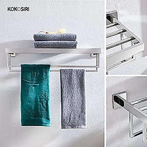 KOKOSIRI 24'' Bathroom Towel Shelf Chrome Towel Rack with Two Bath Towel Bars SUS304 Stainless Steel Wall Mounted, Polished Finish, B6003CH