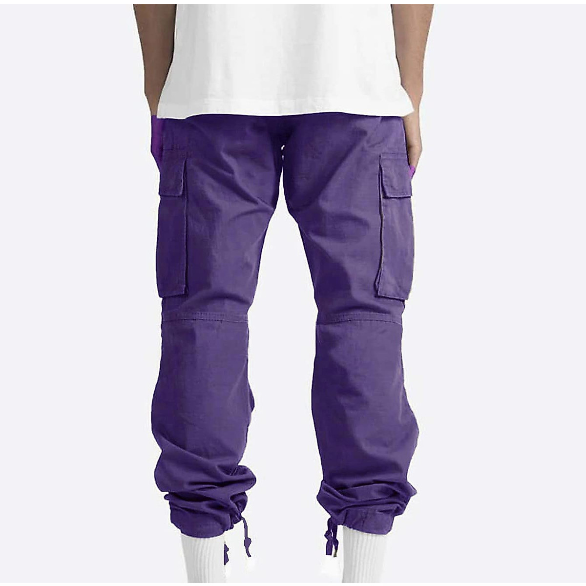 Your Orders Cargo Pants for Men Relaxed fit Hiking Joggers Sweatpants Casual Loose Cotton Drawstring Straight Pants with Pockets Men's Pants Elastic Waistband Jeans Purple 2X