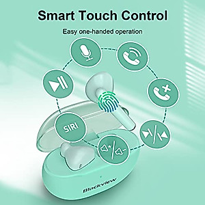 Blackview Bluetooth Headphones, BT5.3 Wireless Earbuds with IPX7 Waterproof Stereo Headphones in Ear Built in Mic Headset Premium Sound, AirBuds 6 with CVC 8.0 Noise Reduction, Touch Control - Green