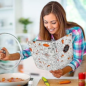 Recipe Binder, 9.5 inch x 11 inch 3 Ring Recipe Binder Kit with 50 Plastic Protectors, 100 5 inch x 7 inch Recipe Cards & 8 Category Divider Tabs, Organizer Set Orange Cartoon Design (XL)